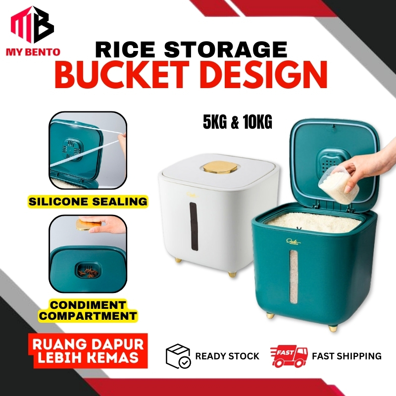 【MY BENTO】5/10 Kg Rice Storage Dispenser Grains Bucket Moisture-proof ...