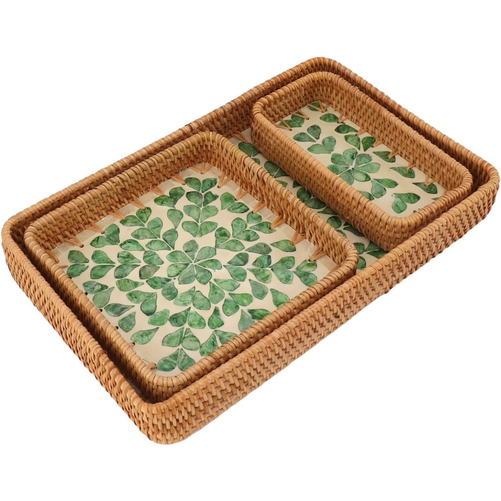 Meija Hayes Serving Tray 3pcs Rattan Exquisite Tray Handmade for Home ...