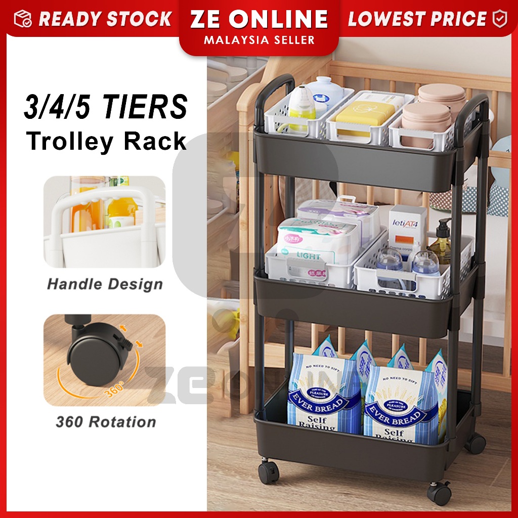3/4/5 Tiers Multipurpose Trolley Storage Rack With Wheel Rak Troli ...