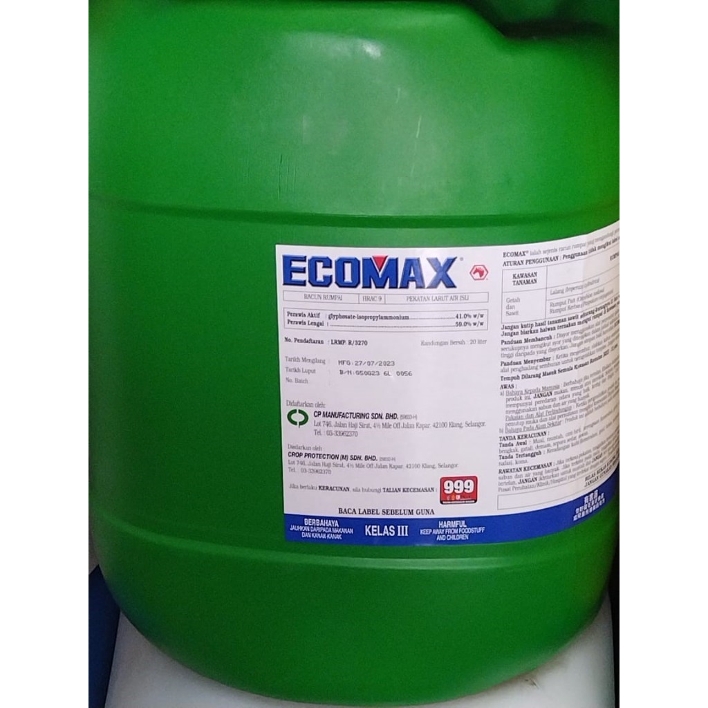 20L ECOMAX Glyphosate 41% Weed Killer Herbicide ( Racun Rumpai / Racun ...