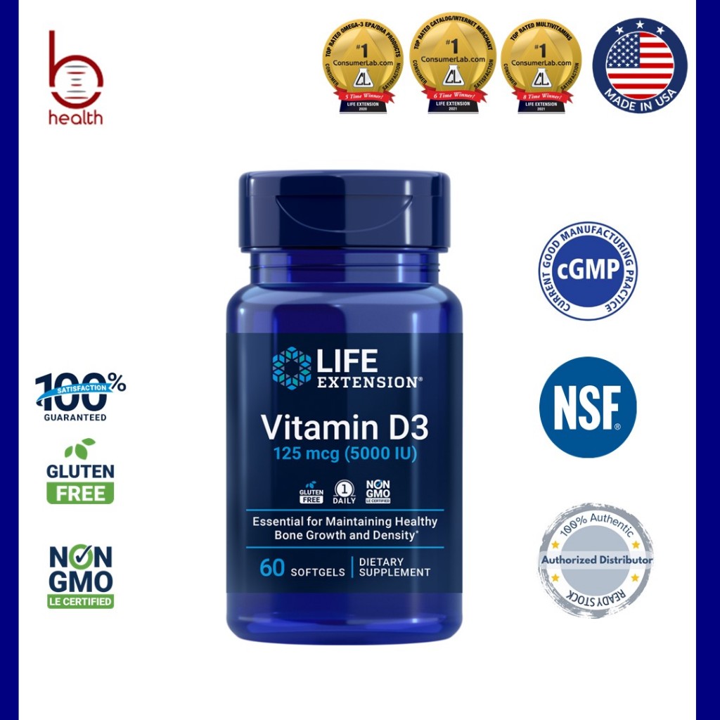 [Life Extension] Vitamin D3, EXP: 12/26, 125 mcg (5000 IU), 60 softgel, 100% Authentic & Money ...