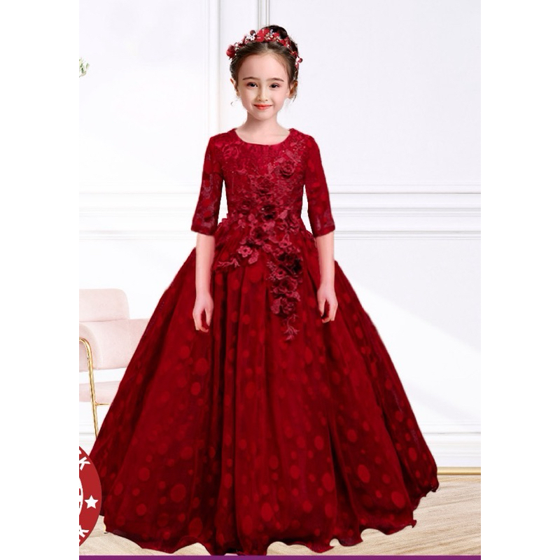 Gown Princess Hari Raya Party Birthday Maroon Colour Dress | Shopee ...