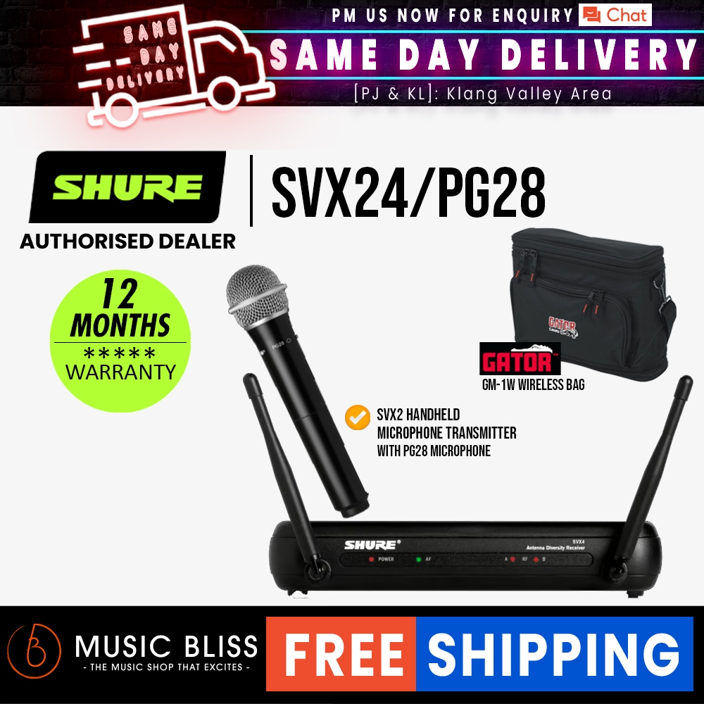 Shure SVX24/PG28 Handheld Wireless Microphone System, SVX4 Diversity ...