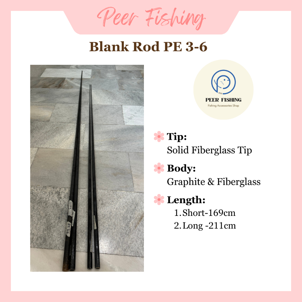 Graphite Blank Rod PE3-6 one piece with solid fiberglass tip,hollow ...
