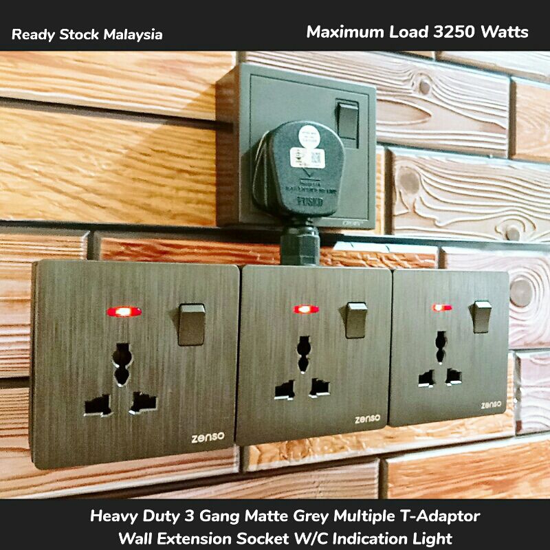 High Quality Heavy Duty 3Gang Matte Grey Black 3 Pin Multiple T-Adaptor ...
