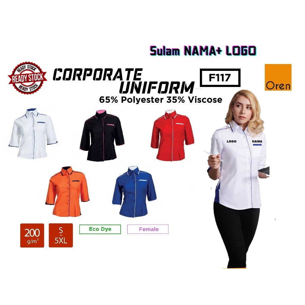 BAJU KORPORATE PEREMPUAN LENGAN TIGA SUKU JENAMA Oren Sport Corporate ...