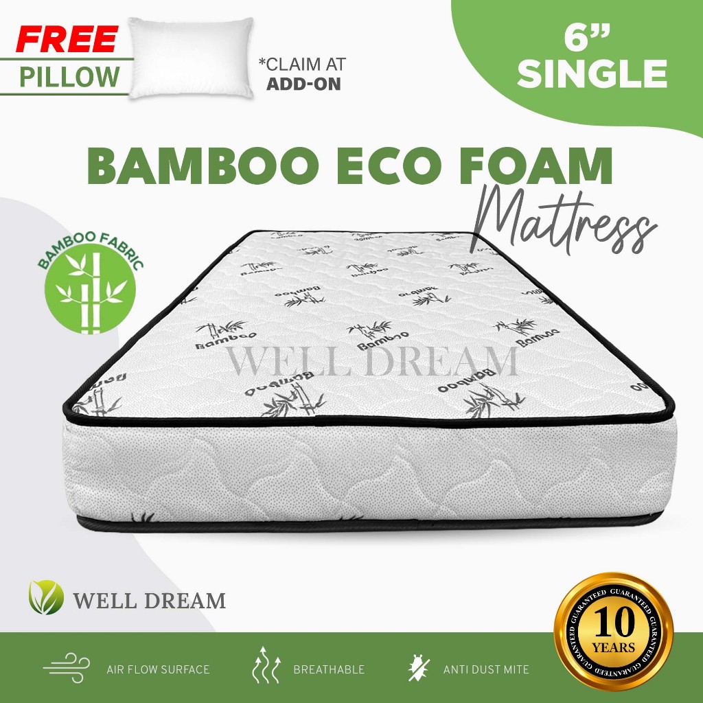 (Free Shipping)WellDream Bamboo Mattress Tilam Single 6 inci - Single ...