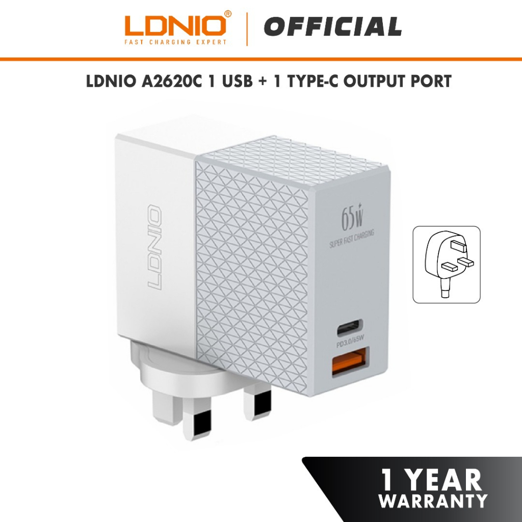 LDNIO A2620C 65W PD USB-C Portable Fast Charging Universal Wall Charger ...