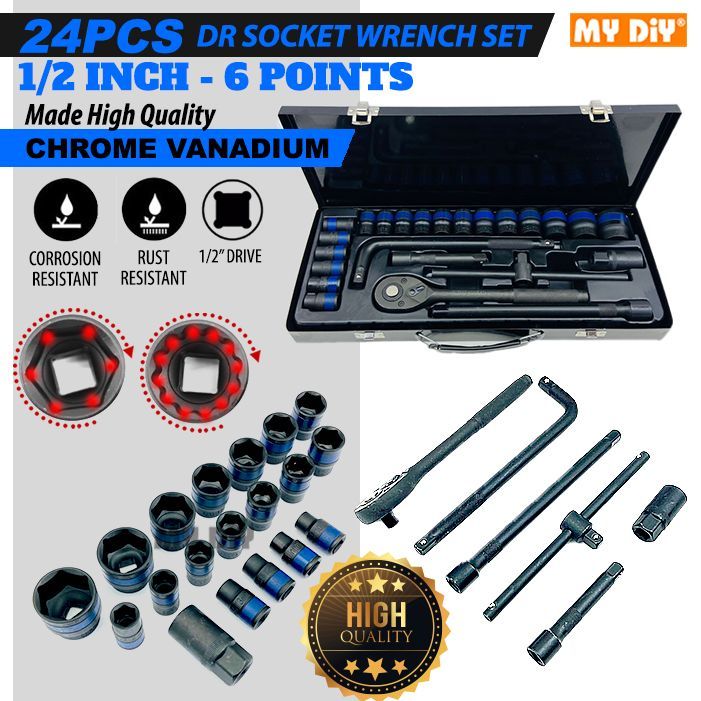 Ready Stock !!! 24PCS 1/2inch 6 Point SOCKET WRENCH SET | Shopee Malaysia