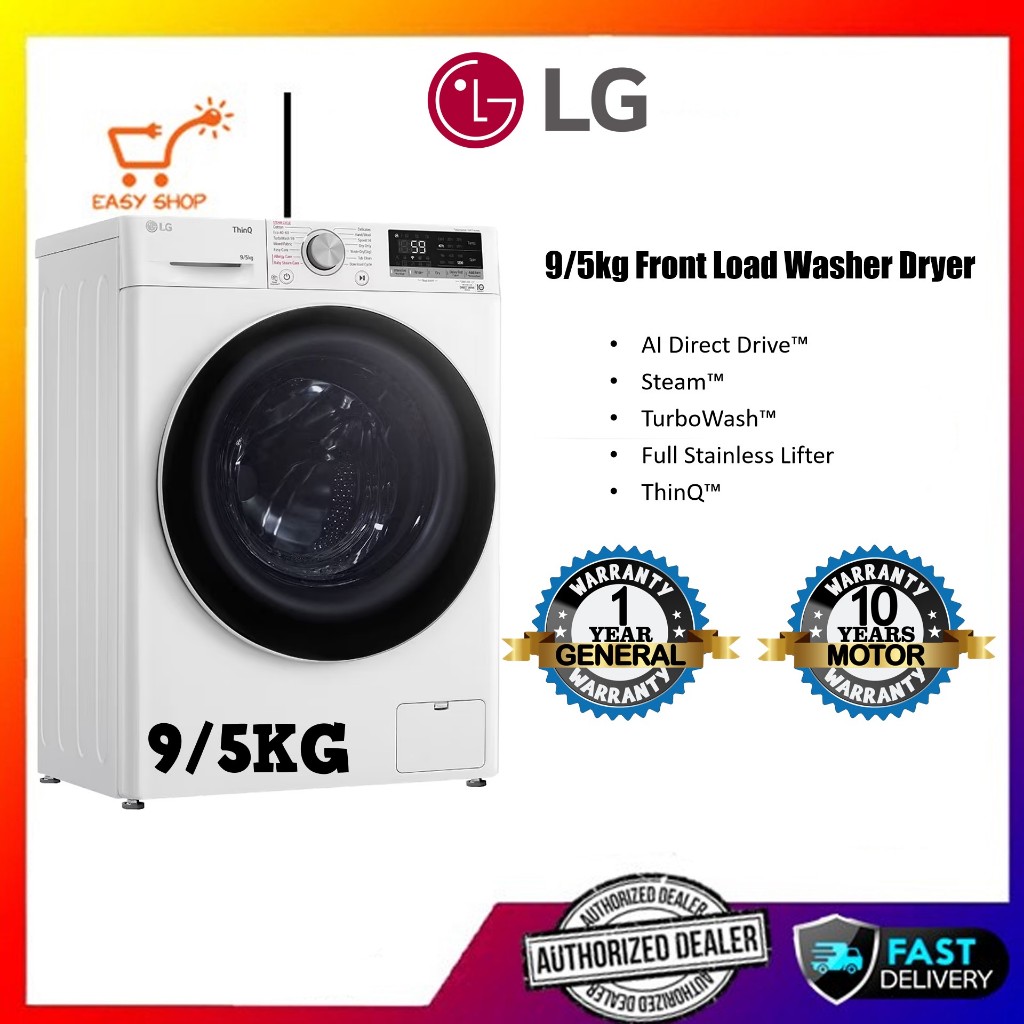 LG 9/5kg Front Load Washer with AI Direct Drive™, Steam™ LG-FV1209D4W ...