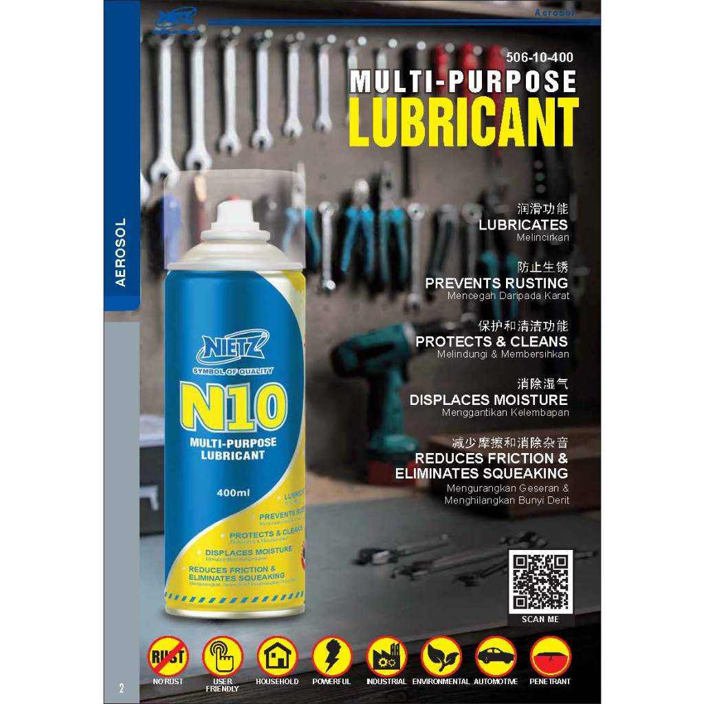NIETZ N10 Multi Purpose Lubricant 400ML Steel Metal Anti Rust Penetrant ...