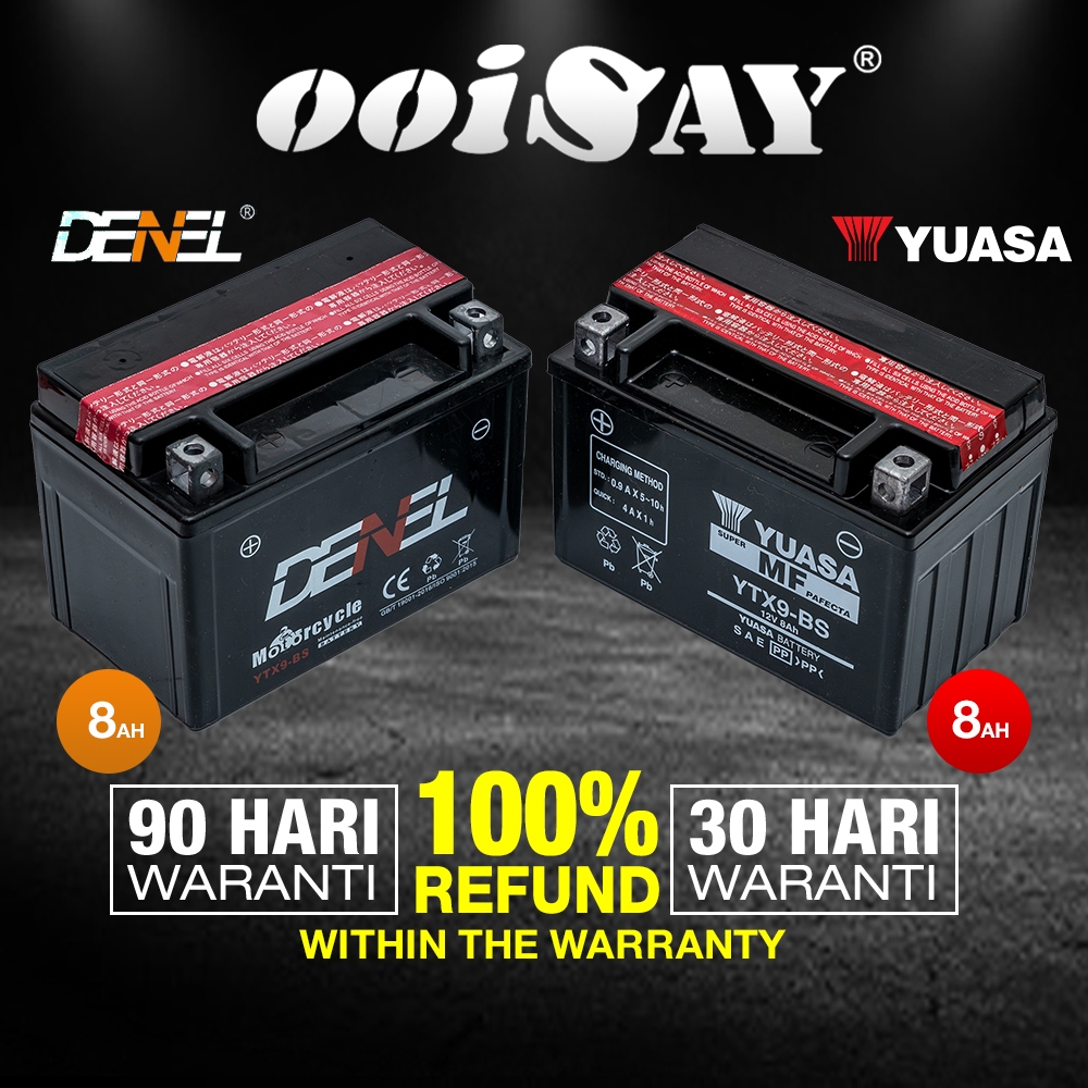 YUASA DENEL YTX9-BS (MF) - Motorcycle Battery - KTM 390 DUKE CBR 250 GSF400 NINJA 250 SYM VTS ...