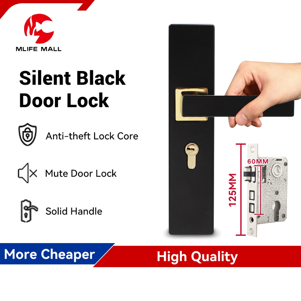 Black Door lock silent Aluminium Alloy Mute safety Door Handle Locks ...