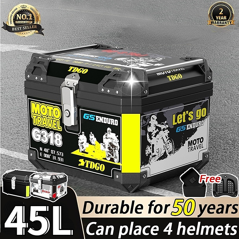 Motorcycle Top Box 45L Waterproof Rack Aluminum Safety Lock for Kotak ...