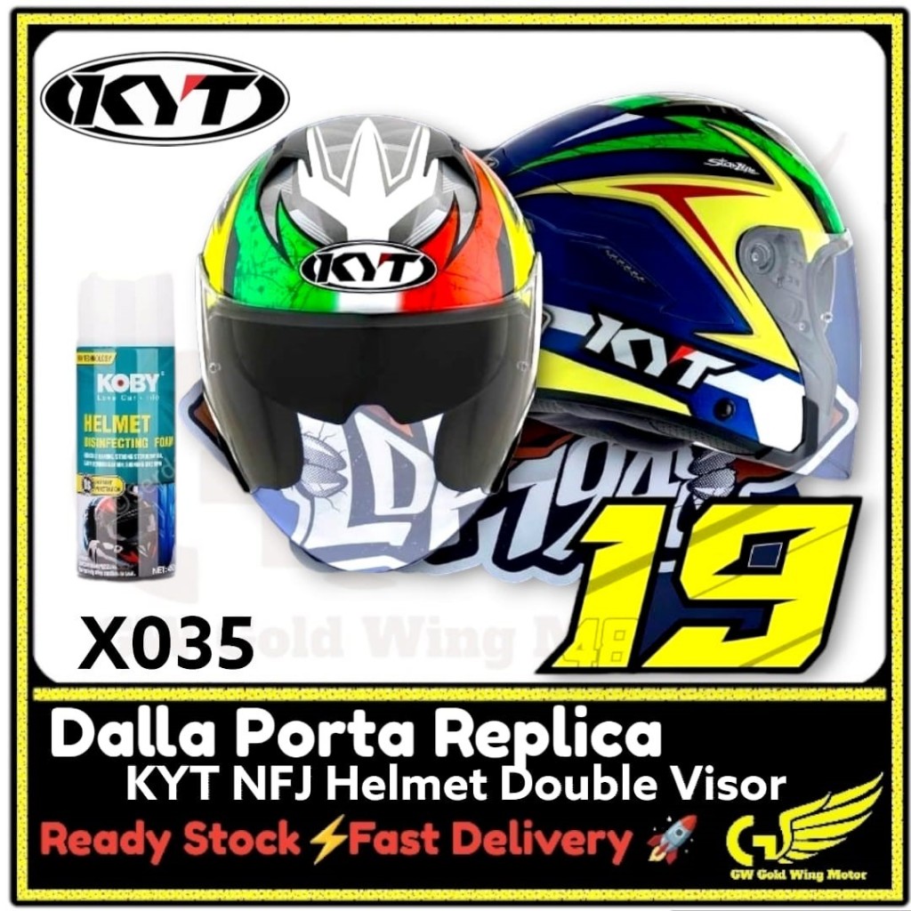 KYT NFJ DALLA PORTA REPLICA 19 DOUBLE VISOR OPEN FACE HELMET TOPI - X035 | Shopee Malaysia