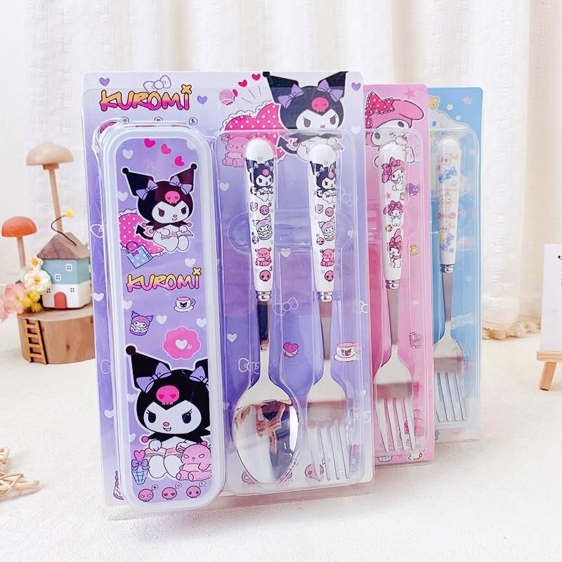Cartoon Kuromi melody cinnamoroll Frozen Mickey Spoon and Fork Set ...
