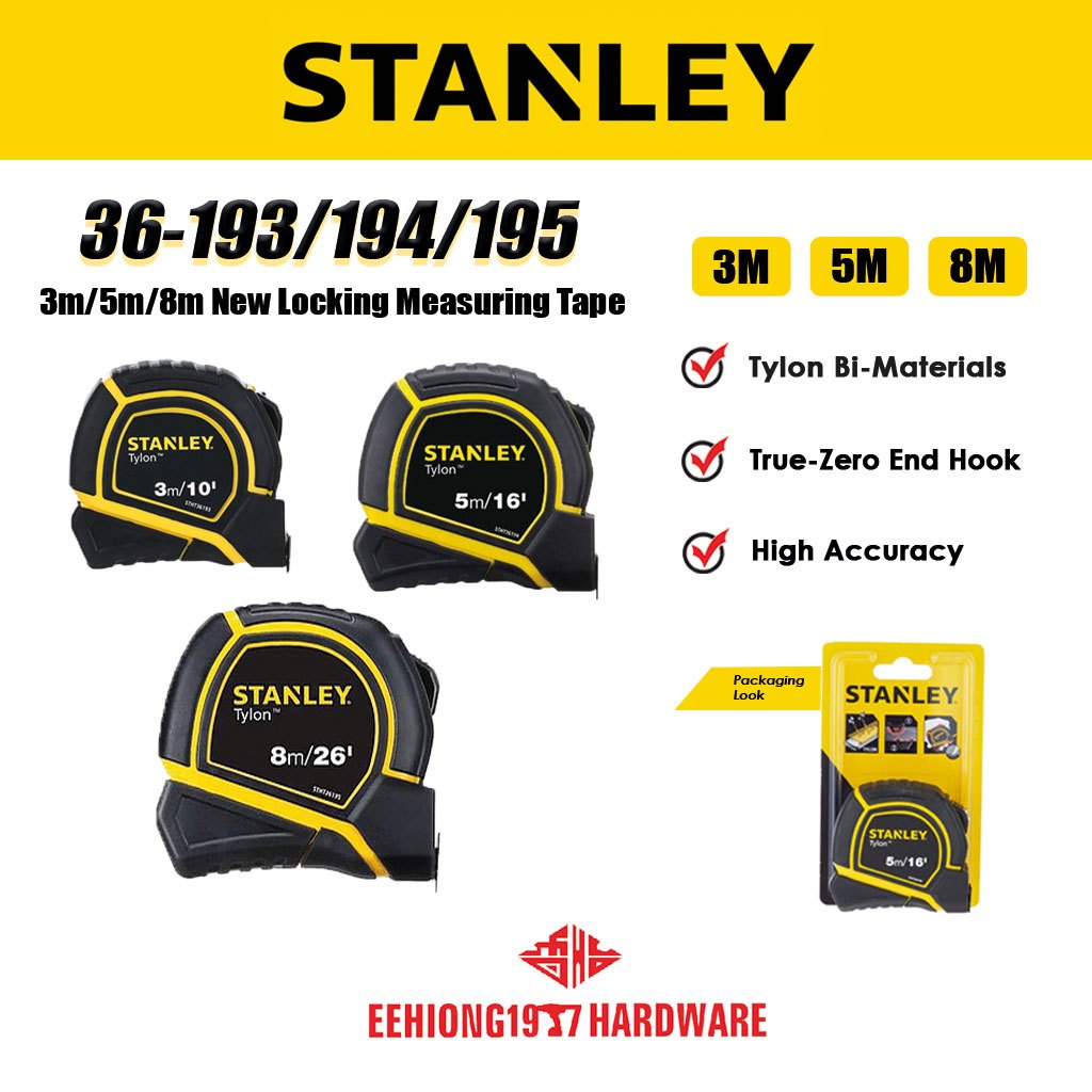 STANLEY 36-193 36-194 36-195 3m 5m 8m New Lock Tylon Blade Coating Measuring Tape Measure Tape ...