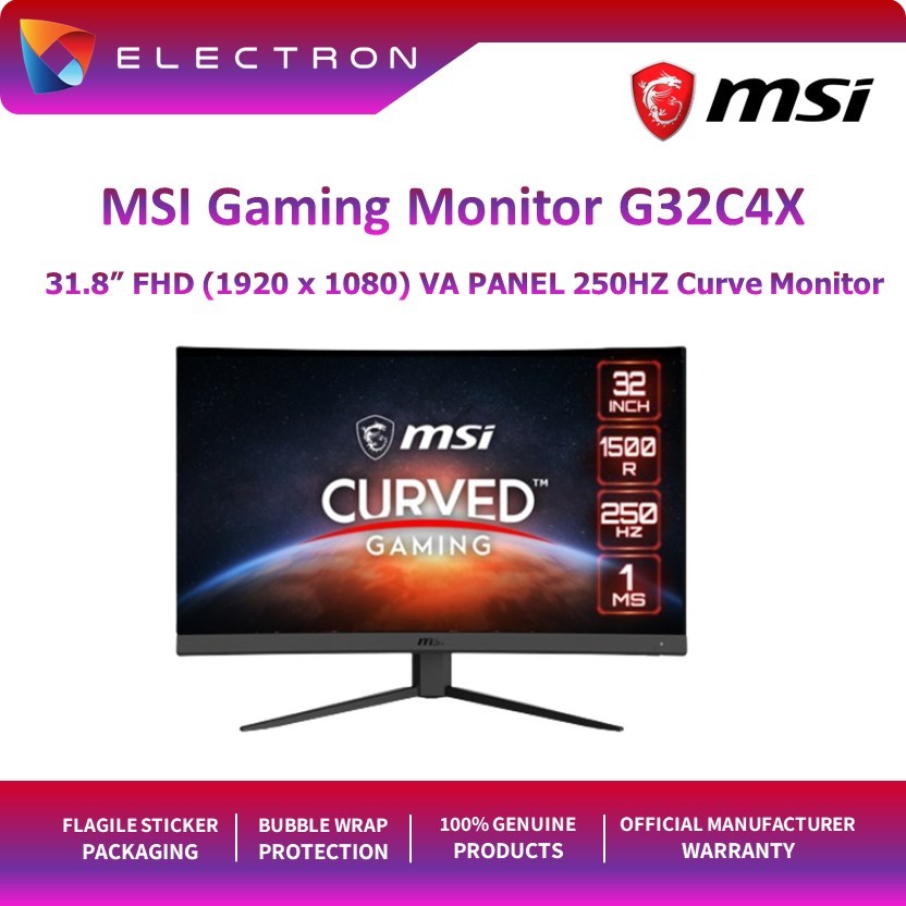 MSI G32C4X 31.5" FHD 250Hz Curved Gaming Monitor (HDMI, DisplayPort ...