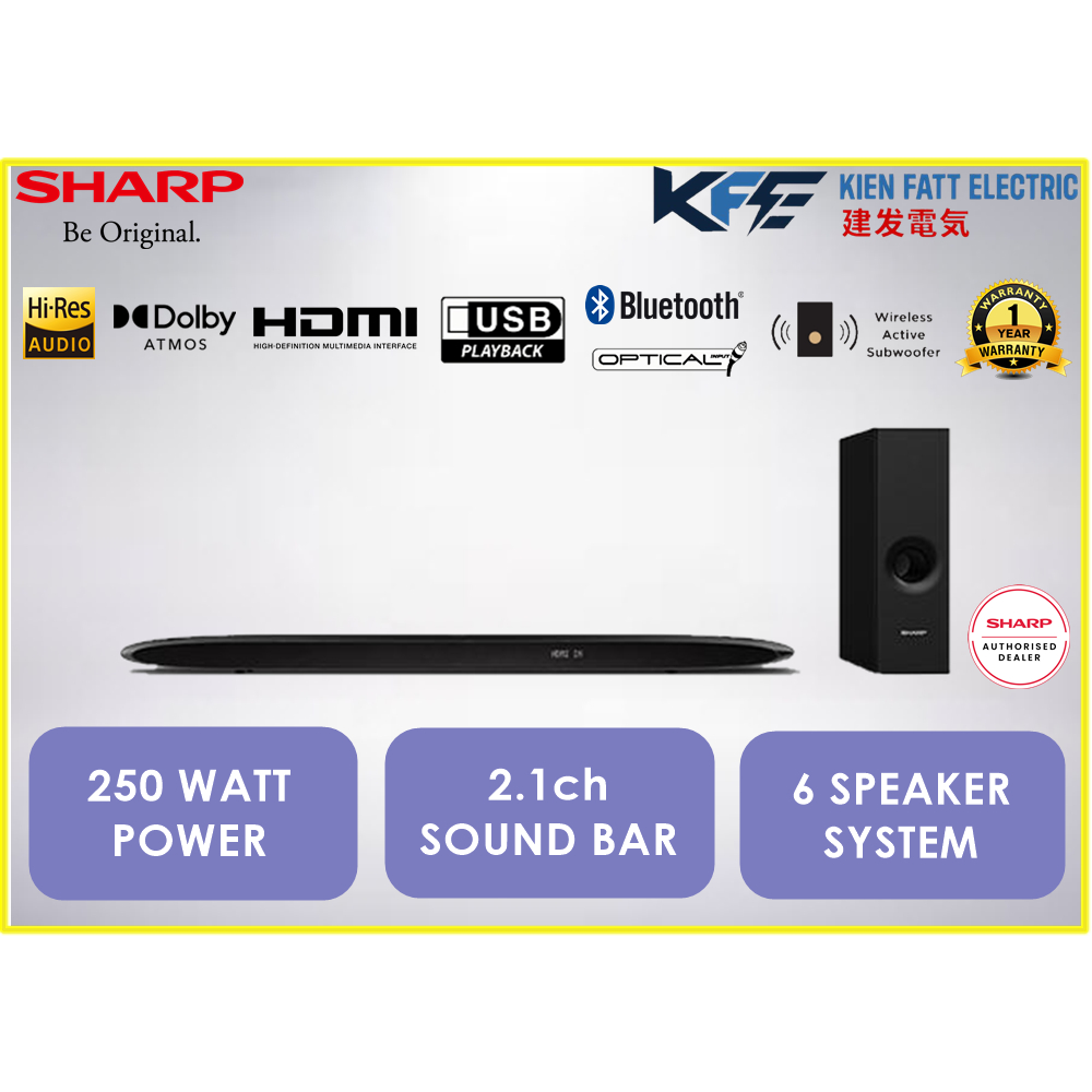Sharp 2.1ch Dolby Atmos Sound Bar with Wireless Subwoofer HTC21DS1 ...