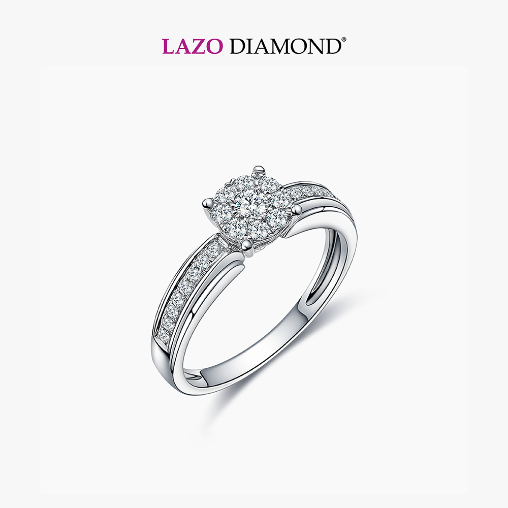 LAZO DIAMOND Four Prong Halo with Channel Pavé Diamond Ring in 9k White ...
