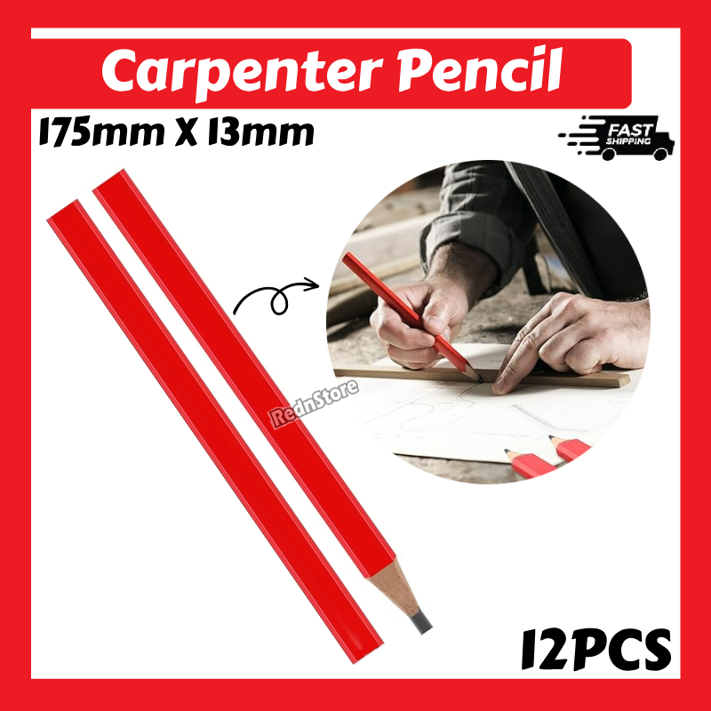 【12PCS】Carpenter's Pencil 175mm Pensel Tukang Kayu Pencil Carpenter ...