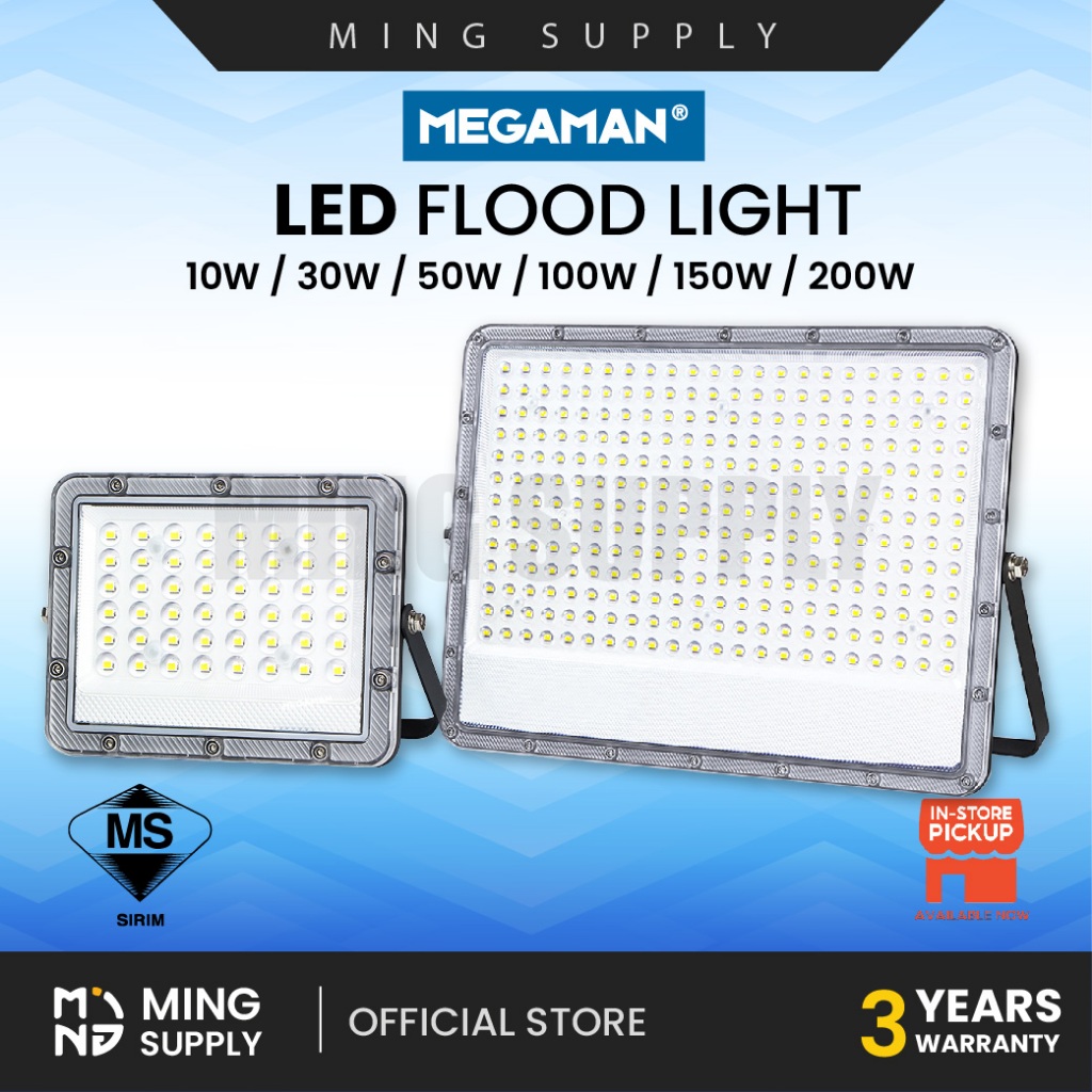 MEGAMAN LED Flood Light 10w 30w 50w 100w 150w 200w IP65 Floodlight Waterproof Outdoor Spotlight ...
