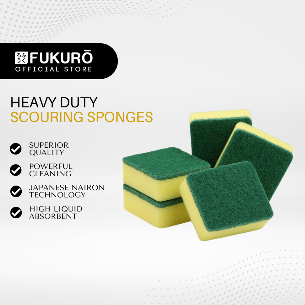 Fukuro Heavy Duty Scouring Sponges (5 Pcs) Dishwashing Cleaning Sponge ...