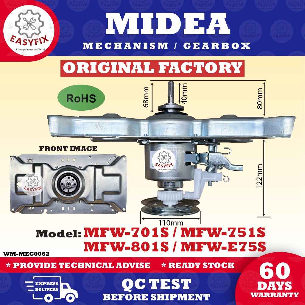 (ORIGINAL FACTORY) MFW-701S / MFW-751S / MFW-801S / MFW-E75S MIDEA WASHING MACHINE MECHANISM ...