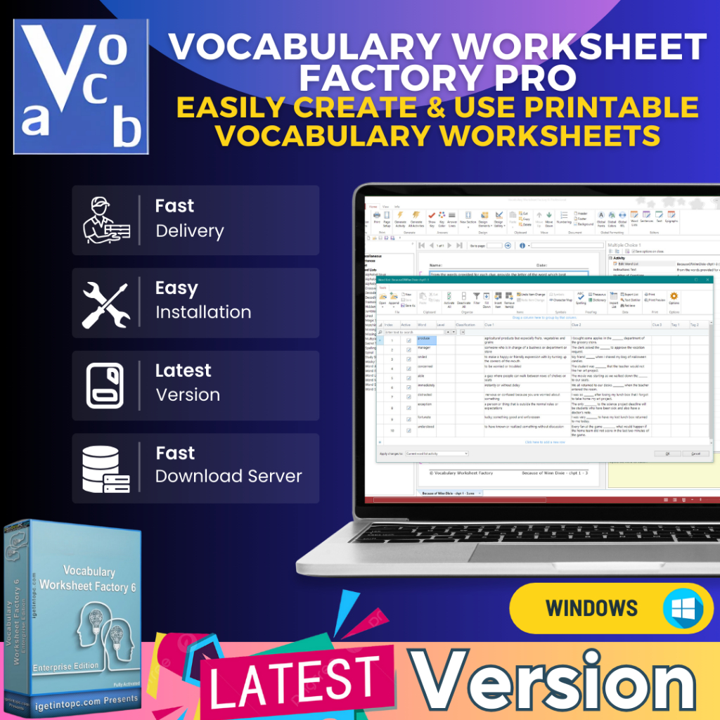 Vocabulary Worksheet Factory Professional - Easily create & use ...