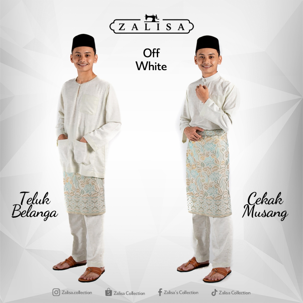ZALISA BAJU MELAYU TELUK BELANGA DAN CEKAK MUSANG BERPESAK WARNA OFF ...