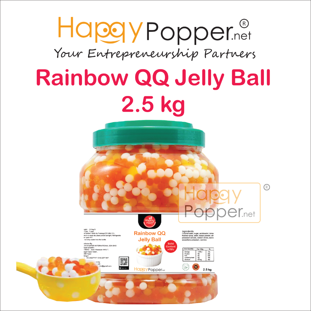 HAPPYPOPPER Rainbow Jelly Pearl Ball Color Jelly Q Jelly 2.5Kg Pelangi Jeli Bubble Tea Dessert ...