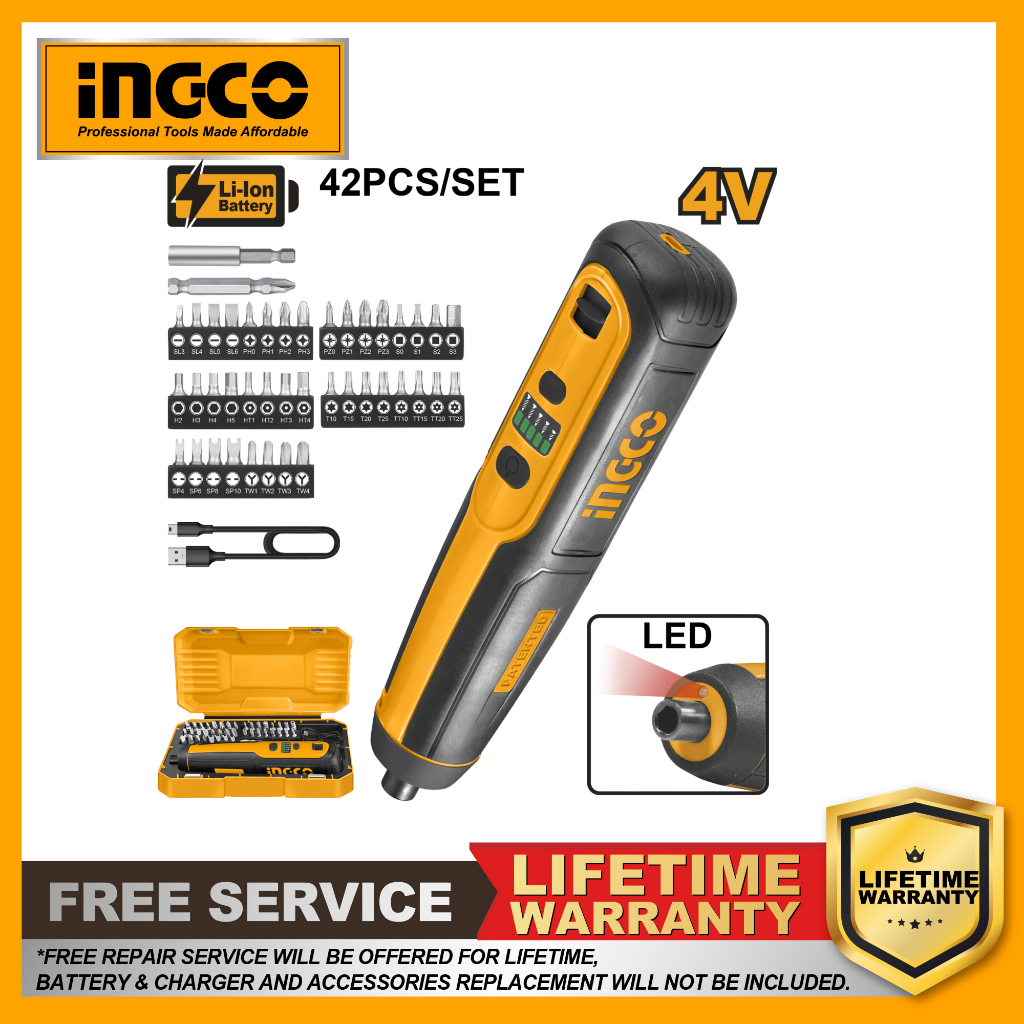 INGCO 4V Lithium-ion Cordless Eletric Screwdriver CSDLI0403 with 46pcs ...