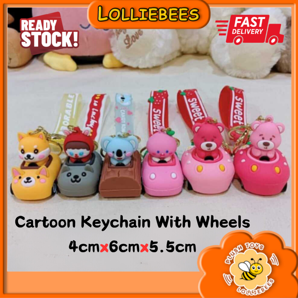Cute Cartoon 3D Keychain With Wheels, Lock And Strap Appl For ...