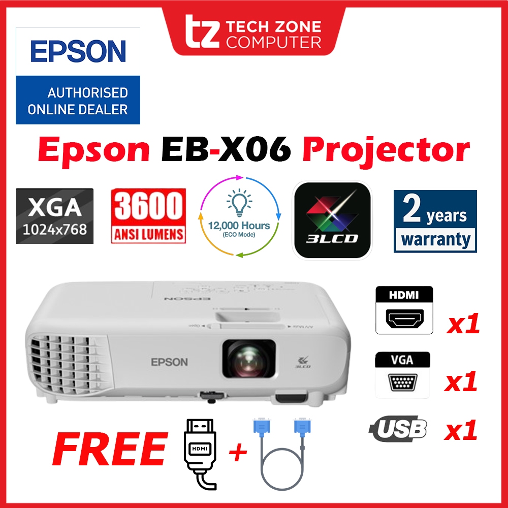 EPSON EB-X06 XGA Projector 3600 Lumens 3LCD Projector | Shopee Malaysia
