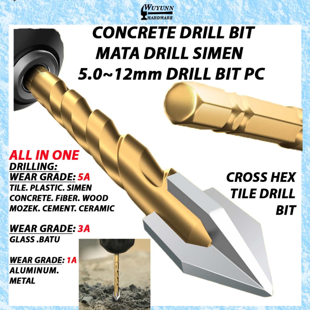 Wuyunn.Concrete Drill Bit.Cross Hex Tile Drill Bit.Mata Drill Simen ...