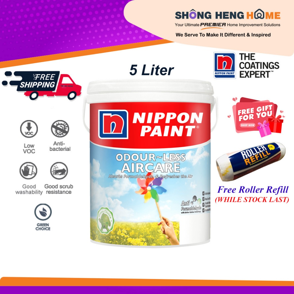 5L - Nippon Paint Odourless AirCare - COLOR OPTION [ANY COLOR, CODE ...