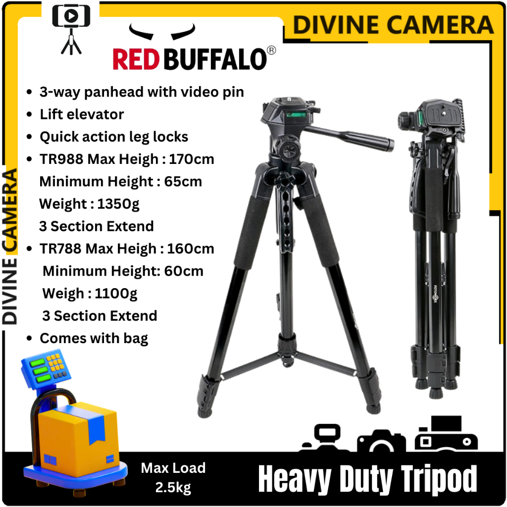 RED BUFFALO TR788 / TR988 Heavy Duty Camera Tripod with 3 Way Pin ...