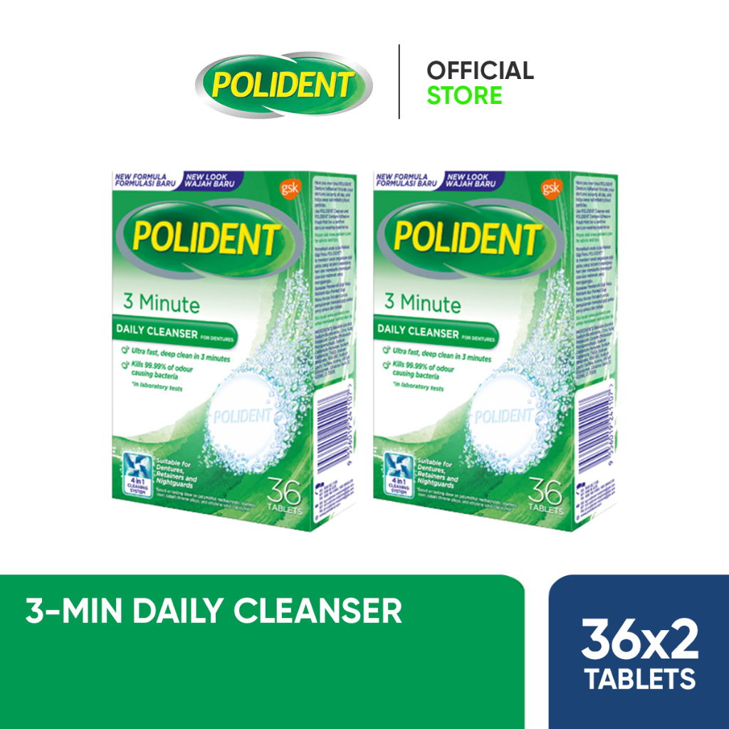 Polident Denture and Retainer Cleaning Tablets, 3 Minute Daily Cleanser ...