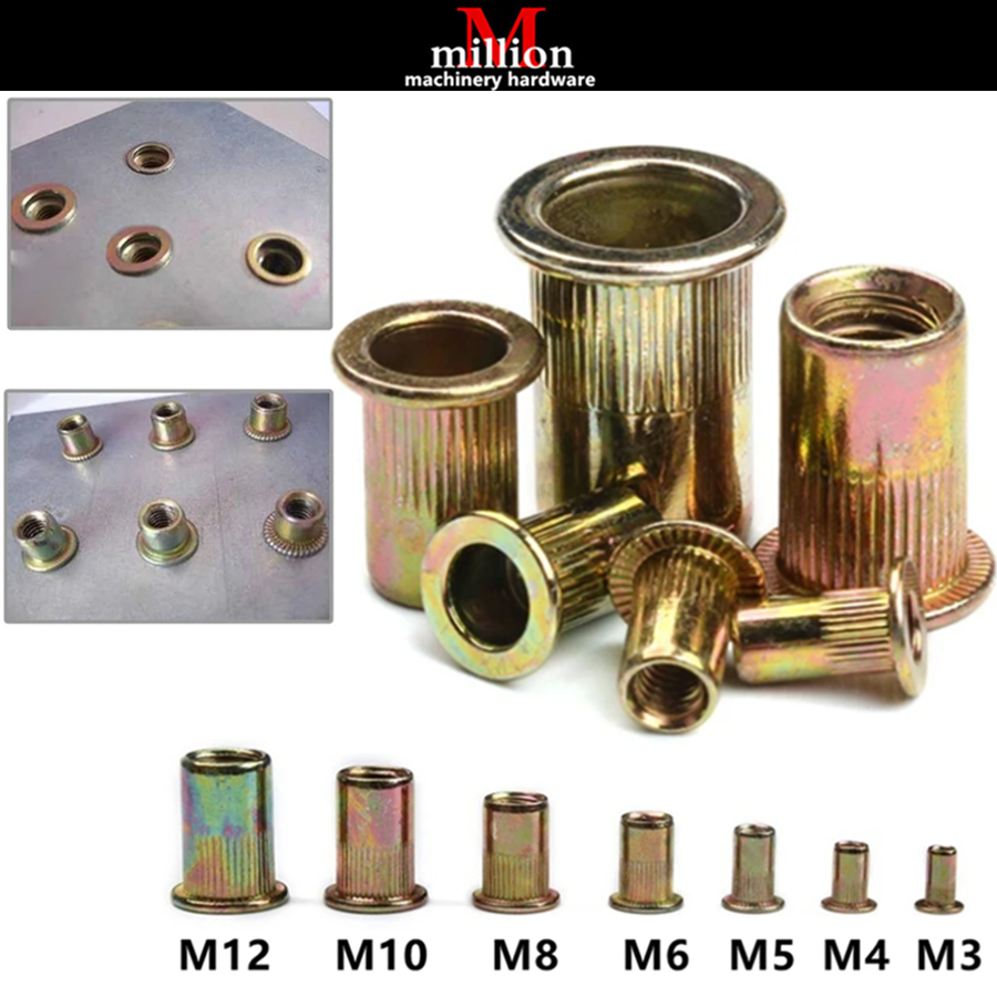 (50pcs / 100pcs) M3 M4 M5 M6 M8 M10 M12 Carbon steel Rivet Nuts Flat Head Rivet Nut Set Nuts ...