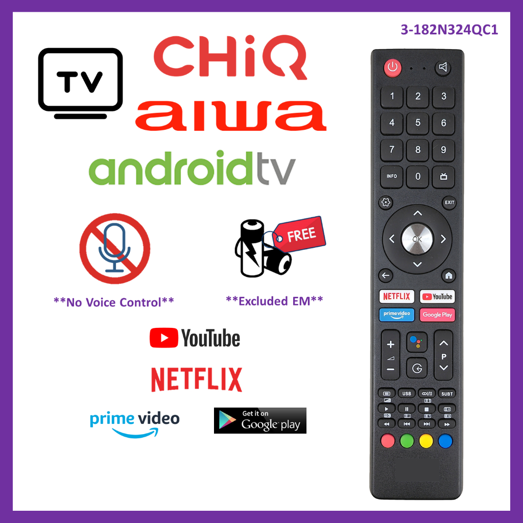 Suitable for Aiwa Chiq Android Smart TV Remote Control Netflix YouTube ...