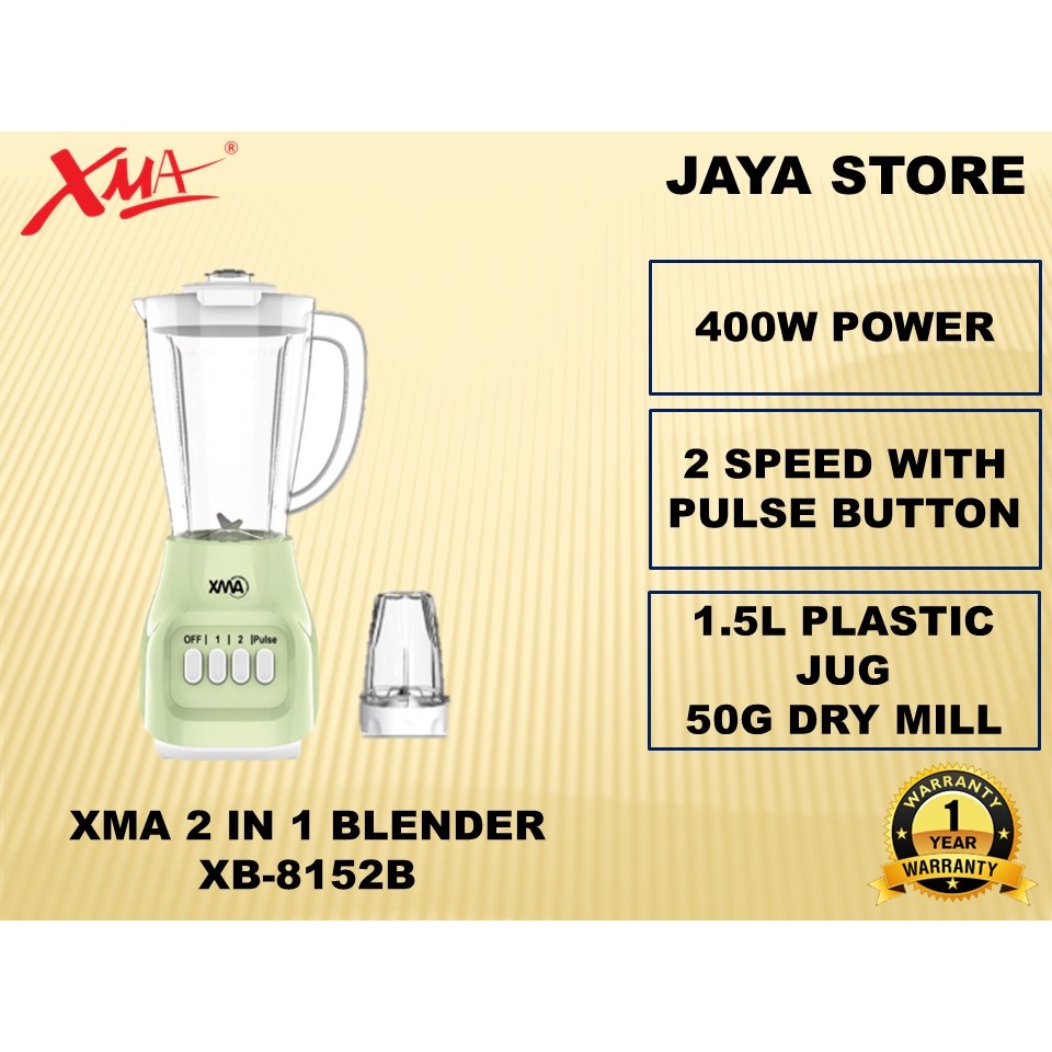 XMA Blender XB-8152B 400W 1.5L Plastic Jar + 50 Gram Dry Mill With Safety Lock | Shopee Malaysia