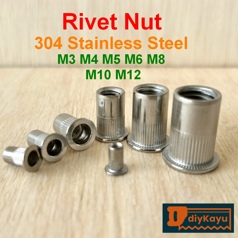 304 Rivet Nut M3 M4 M5 M6 M8 M10 M12 Stainless Steel Flat Threaded Insert blind rivnut | Shopee ...