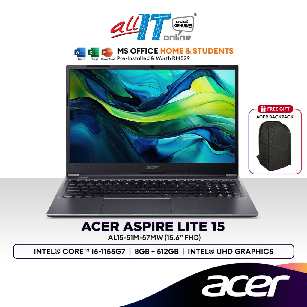 Acer Aspire Lite 15 AL15-51M-57MW 15.6" FHD Laptop (Intel® Core™ i5-1155G7 | 8GB | 512GB SSD ...