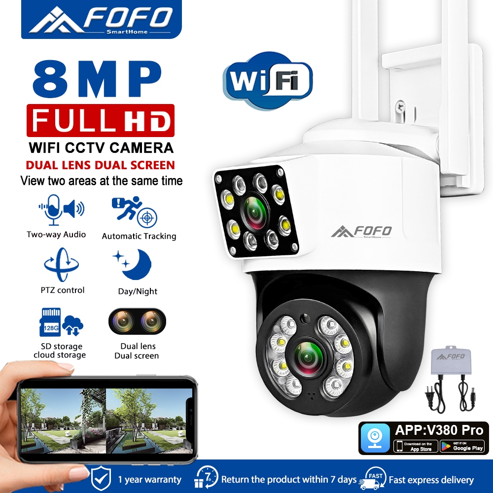 FOFO CCTV Camera Wireless Outdoor Dual Lens Dual Screen WIFI 1080P ...