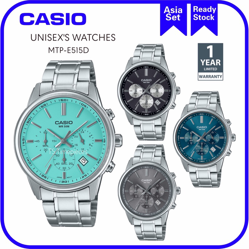 CASIO Standard Analog Chronograph Stainless Steel MTP-E515D Watch MTP-E515D-1 MTP-E515D-8 MTP ...