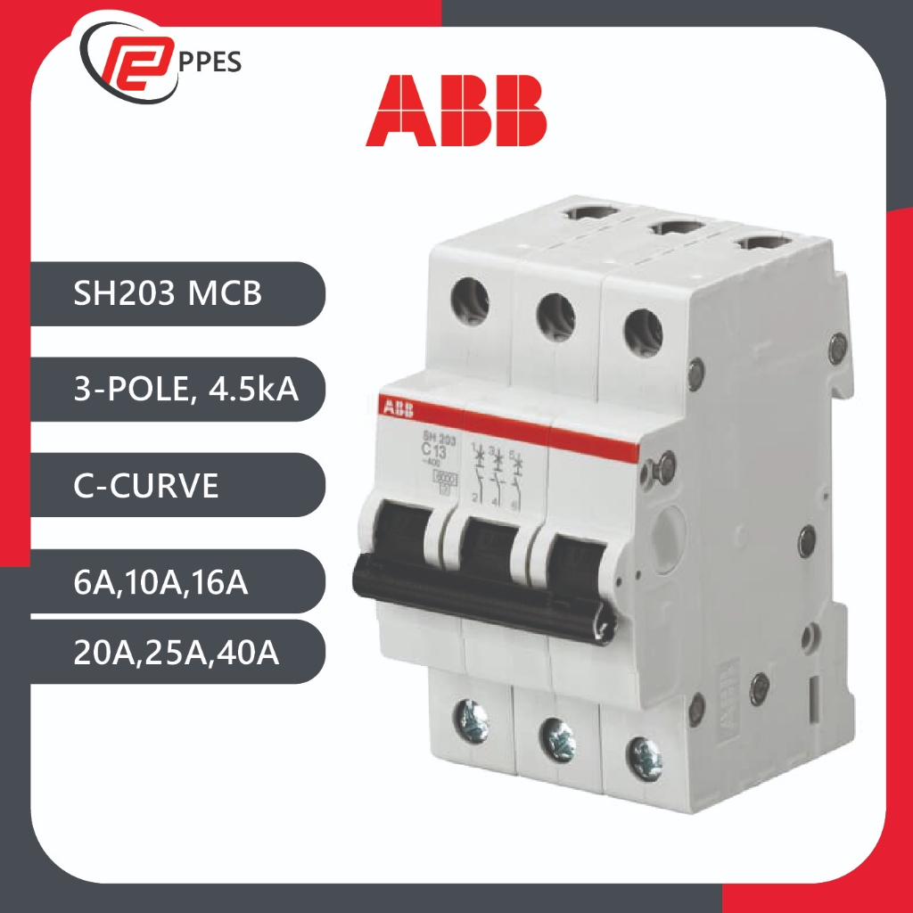 ABB 6kA MCB SH203 6A, 10A, 16A, 20A, 25A, 32A, 40A | 3 POLE (3P) | C-CURVE | Shopee Malaysia