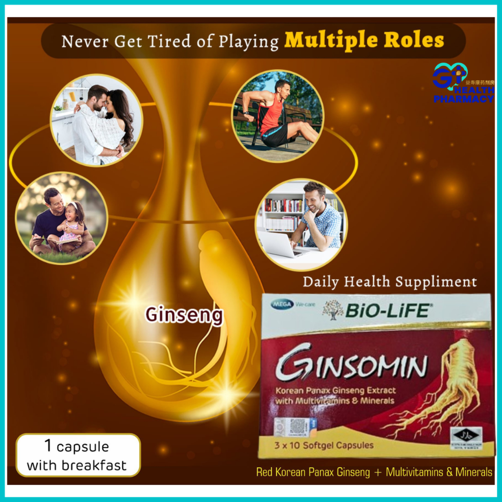 Biolife Ginsomin 30 capsules (energy booster) Korean Red Ginseng Panax ...