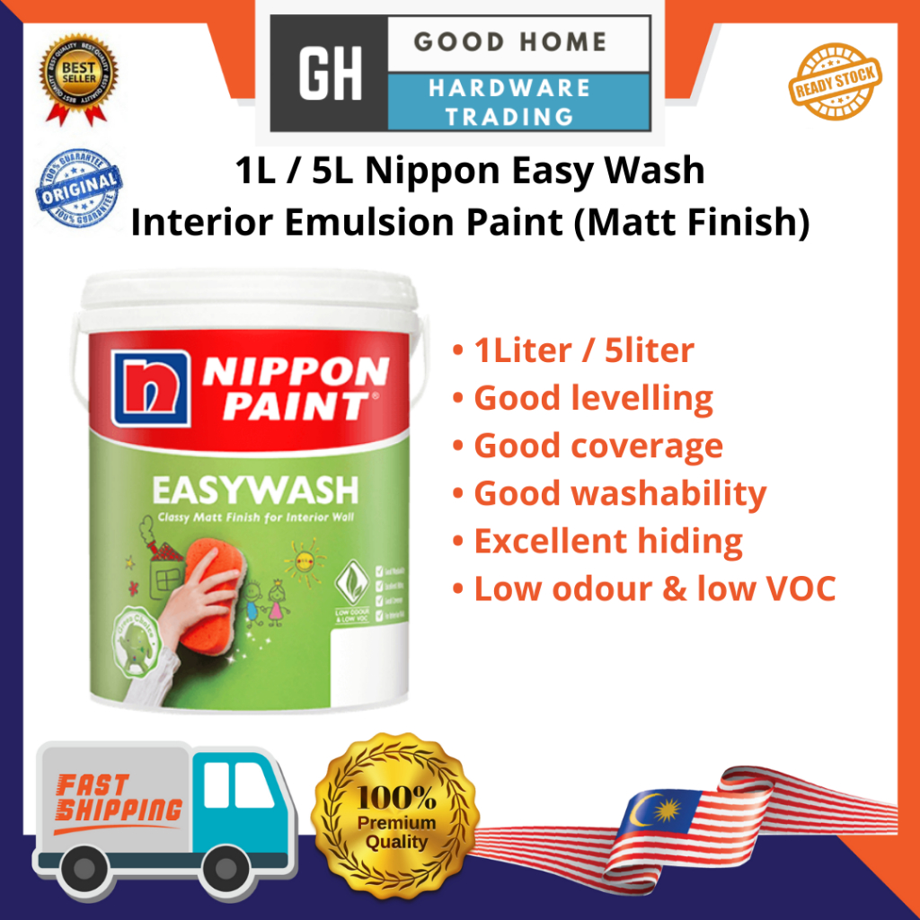 (1L / 5L) Nippon Easy Wash Interior Emulsion Paint (Matt Finish ...