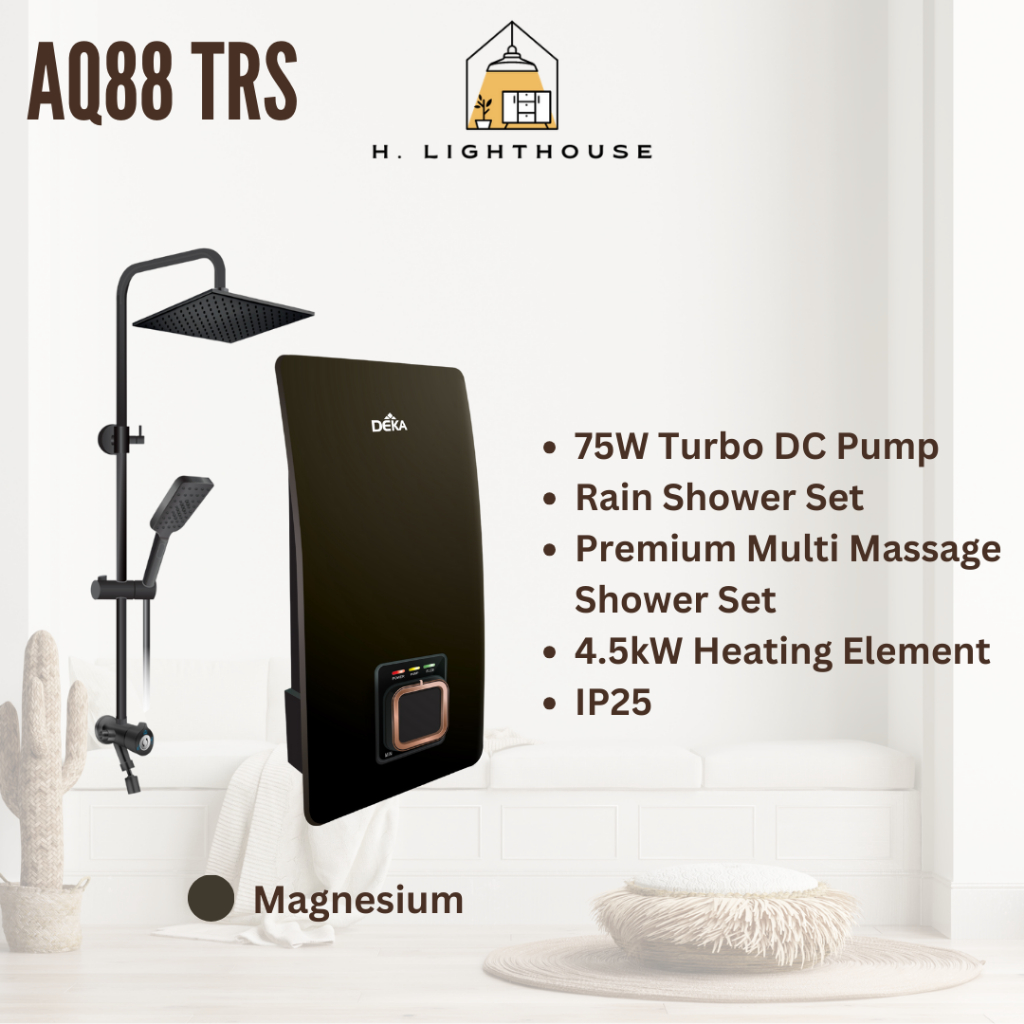 Deka MIIZU AQUAS SERIES DC Booster Inverter Pump with Rainshower Matte Black Instant Water ...