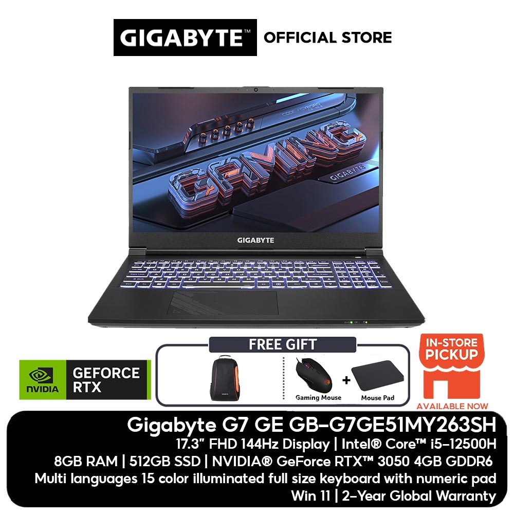 GIGABYTE G7 GE GAMING LAPTOP (I5-12500H 8GDR4 512SSD / RTX3050 4GDR6 ...